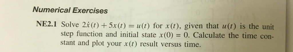 Solved Numerical Exercises NE2.1 Solve 2i() + 5x(1) = u(t) | Chegg.com