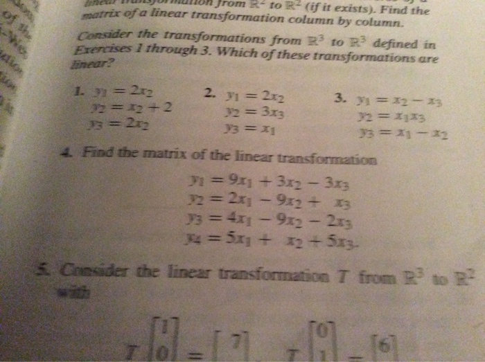Solved Find The Matrix Of A Linear Transformation Column By 