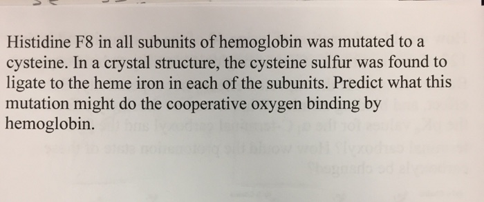 Solved Histidine F8 in all subunits of hemoglobin was | Chegg.com