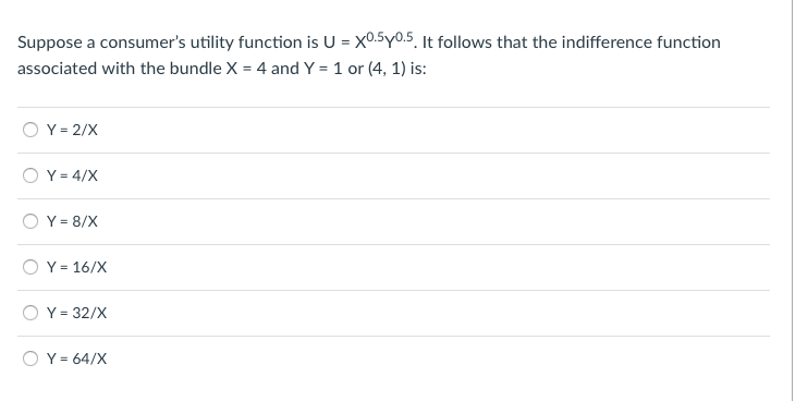 Solved Suppose A Consumers Utility Function Is U 0 5y0 5