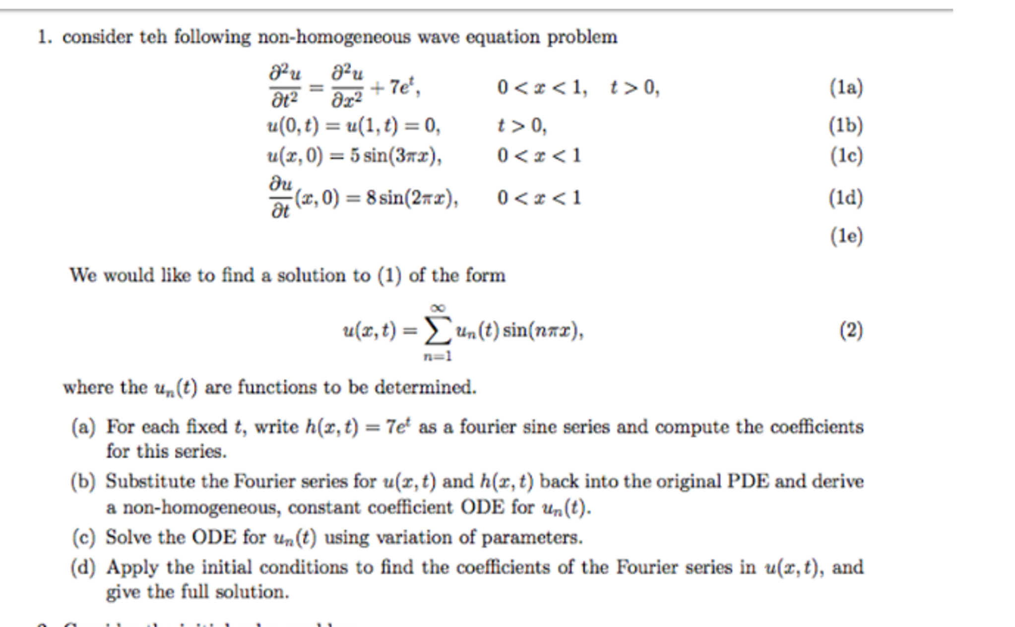 consider the following non-homogenous wave equation | Chegg.com