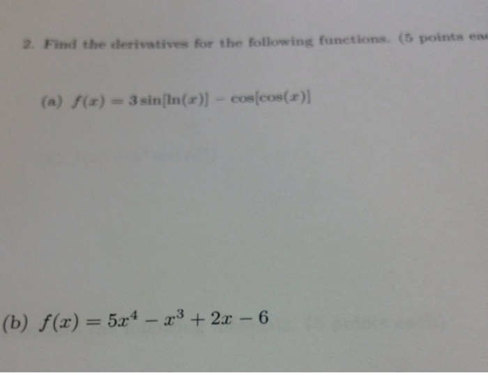 Solved Find the derivation for the following function. f(x) | Chegg.com