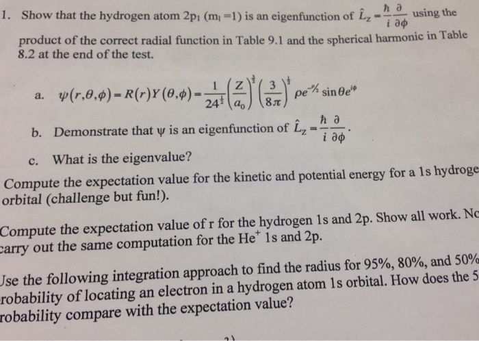 Solved Show that the hydrogen atom 2p_1 (m_1 =1) is an | Chegg.com