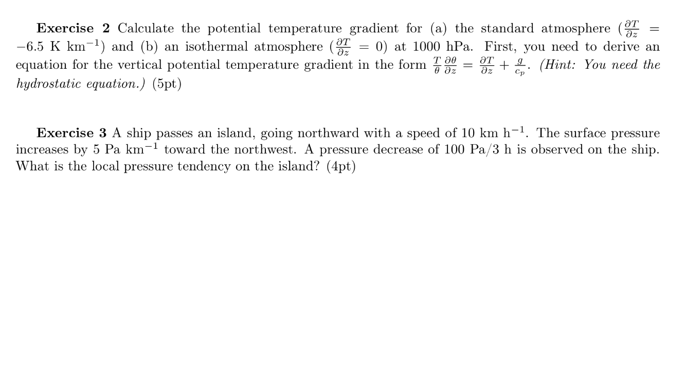 Solved Calculate the potential temperature gradient for (a) | Chegg.com