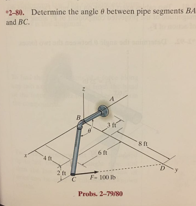 Solved Determine the angle theta between pipe segments BA | Chegg.com