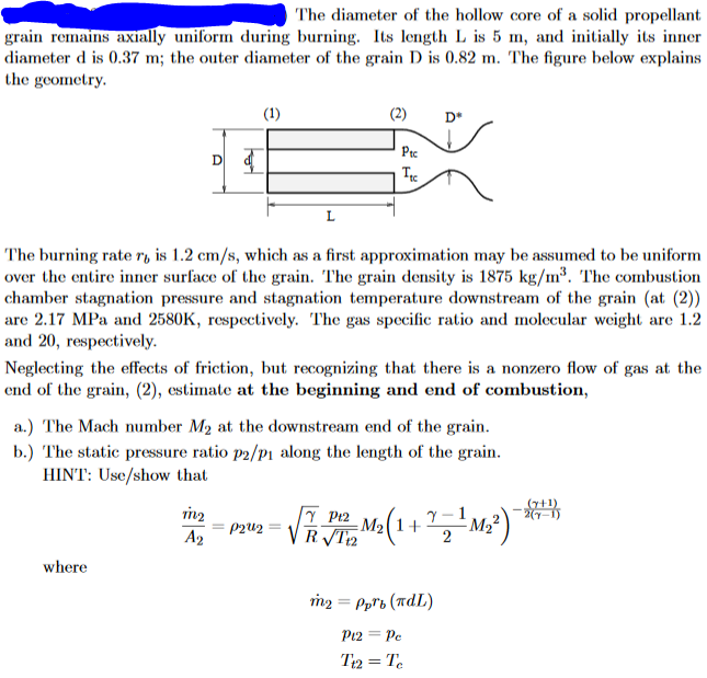 Solved The diameter of the hollow core of a solid propellant | Chegg.com