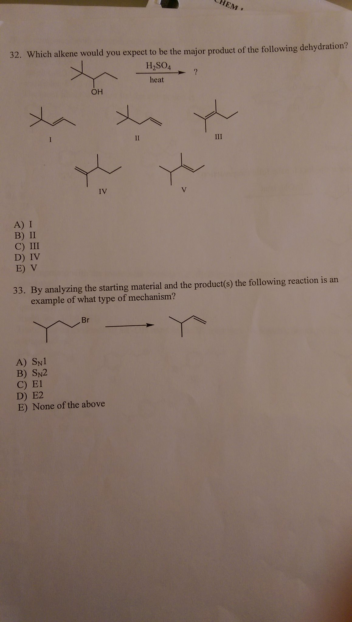 Solved Which alkene would you expect to be the major product | Chegg.com