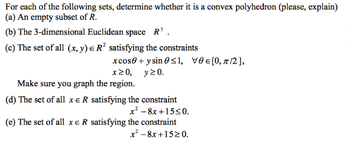 Solved For each of the following sets, determine whether it | Chegg.com