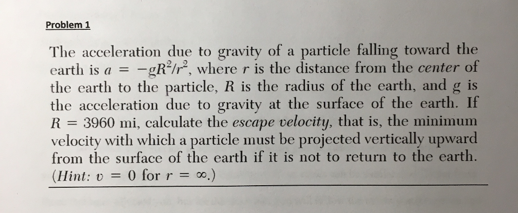 Solved Problem 1 The acceleration due to gravity of a | Chegg.com