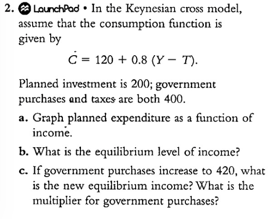 Solved 2. Launchpad . In the Keynesian cross model, assume | Chegg.com