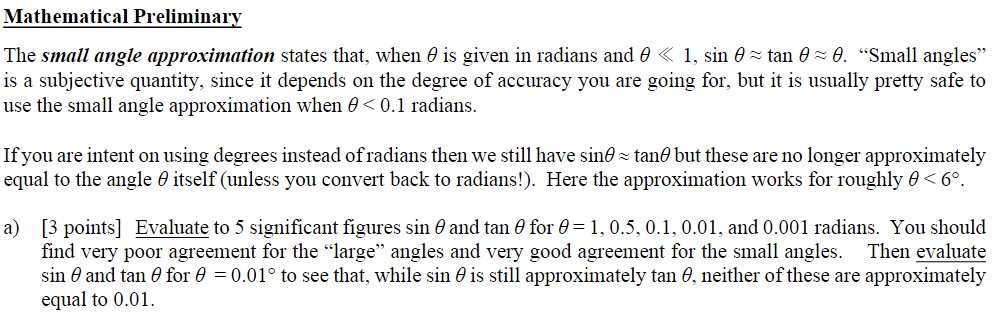 Solved Mathematical Preliminary The snall angle | Chegg.com