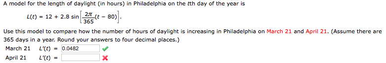 Solved A model for the length of daylight (in hours) in | Chegg.com