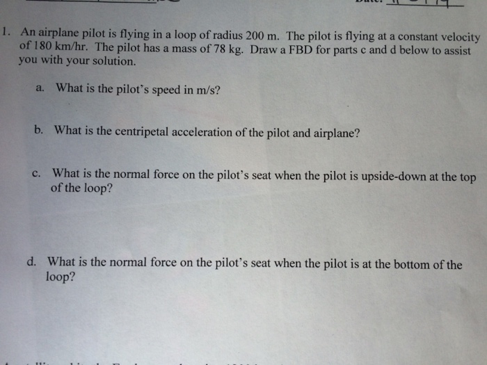 Solved I. An airplane pilot is flying in a loop of radius | Chegg.com