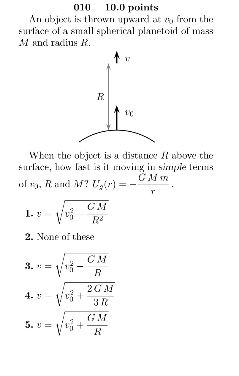Solved 010 10.0 points An object is thrown upward at vo from | Chegg.com