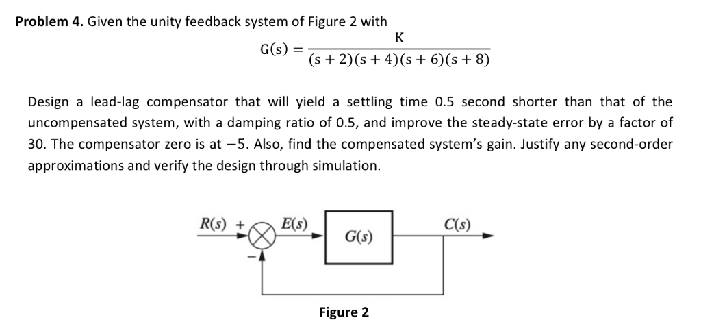 Solved Given the unity feedback system of Figure 2 with G | Chegg.com