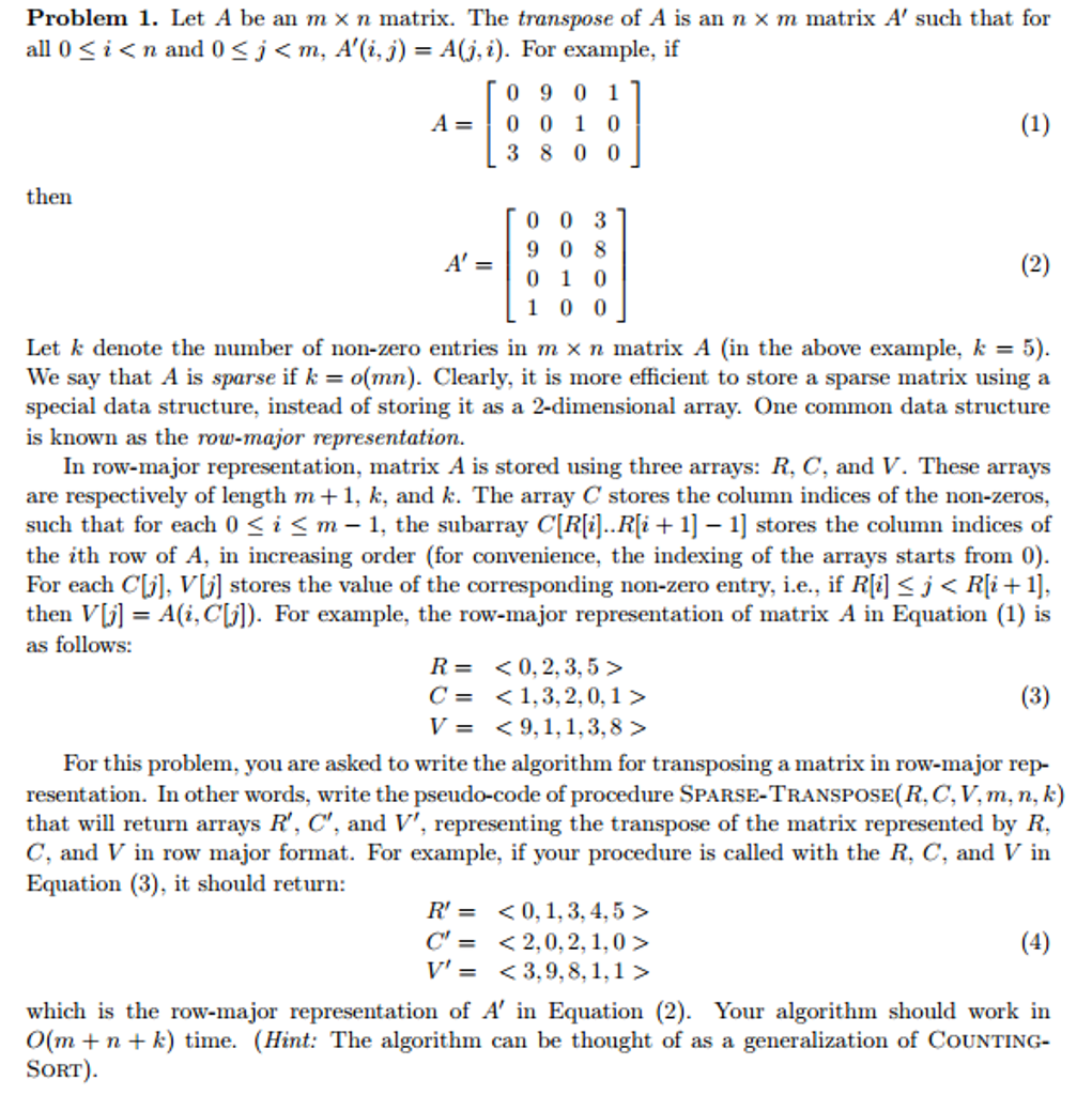 Let A Be An M Times N Matrix The Transpose Of 4 Is 