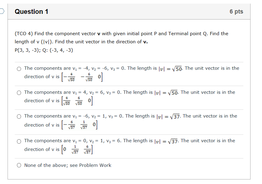 Solved Tco 4 Find The Component Vector V With Given