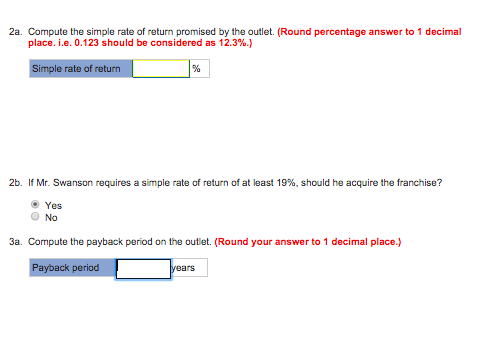 Solved How do i find simple rate of return (2a) and the | Chegg.com