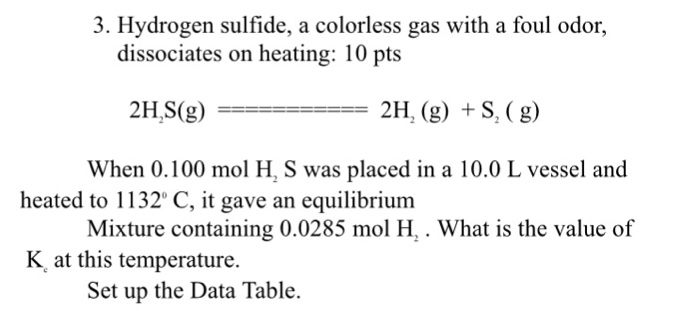 Solved Hydrogen sulfide, a colorless gas with a foul odor, | Chegg.com