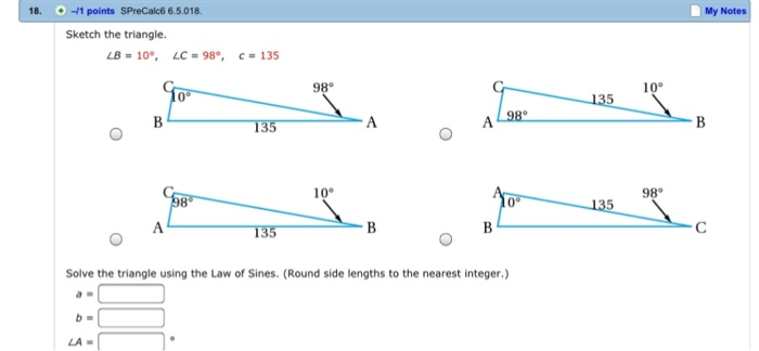 Solved Sketch the triangle. Solve the triangle using the Law | Chegg.com