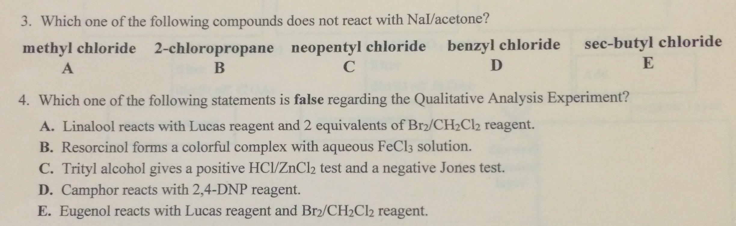 Solved Which one of the following compounds does not react | Chegg.com
