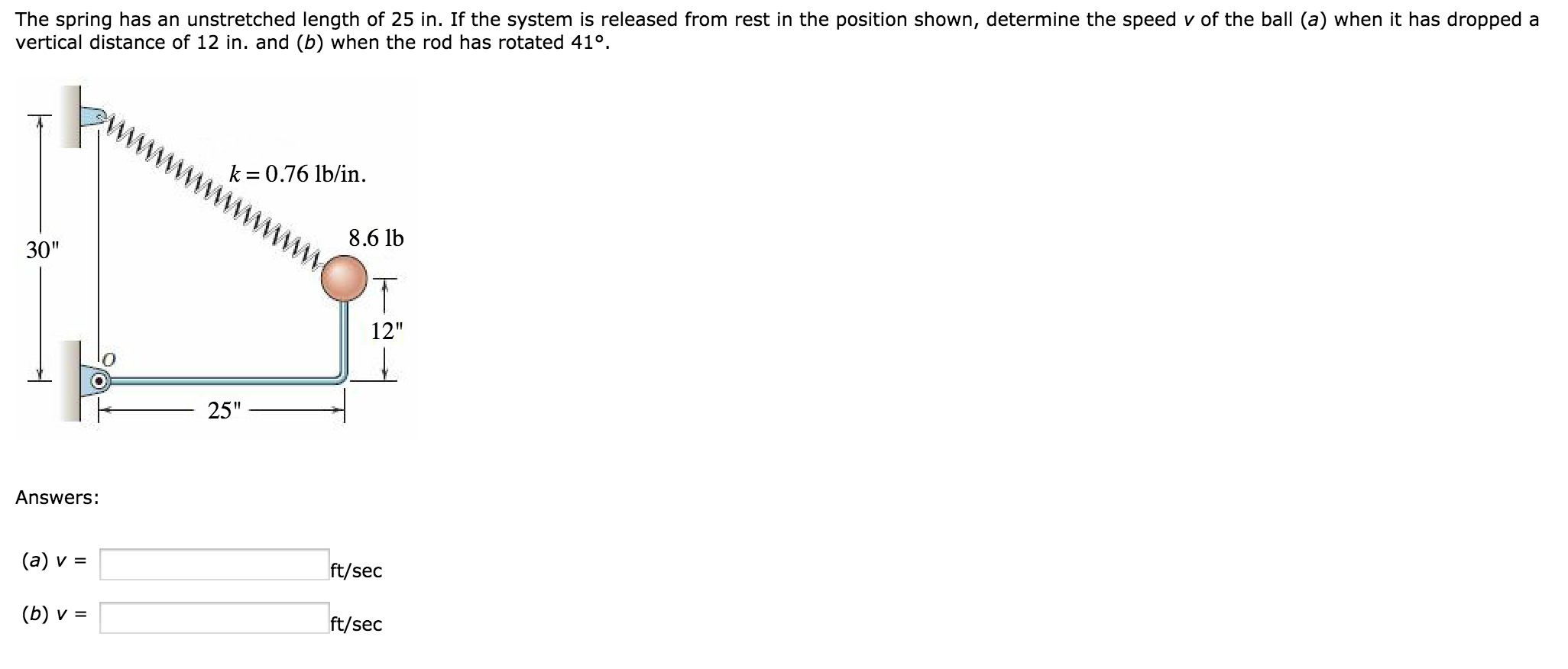 Solved The spring has an unstretched length of 25 in. If the | Chegg.com