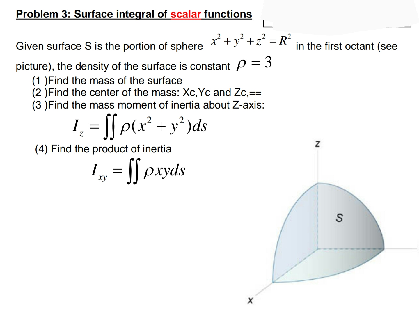 Problem 3: Surface integral of scalar functions (1) | Chegg.com