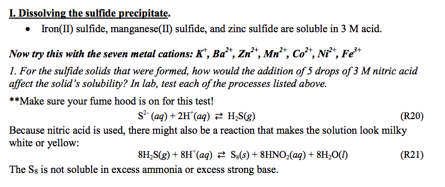 Solved Part D on Experiment #15, Week 2. For the sulfide | Chegg.com
