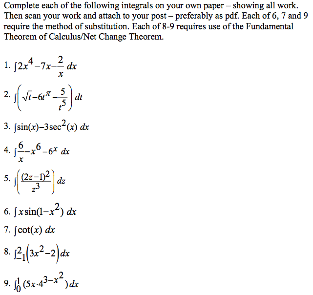 Solved Complete each of the following integrals on your own | Chegg.com