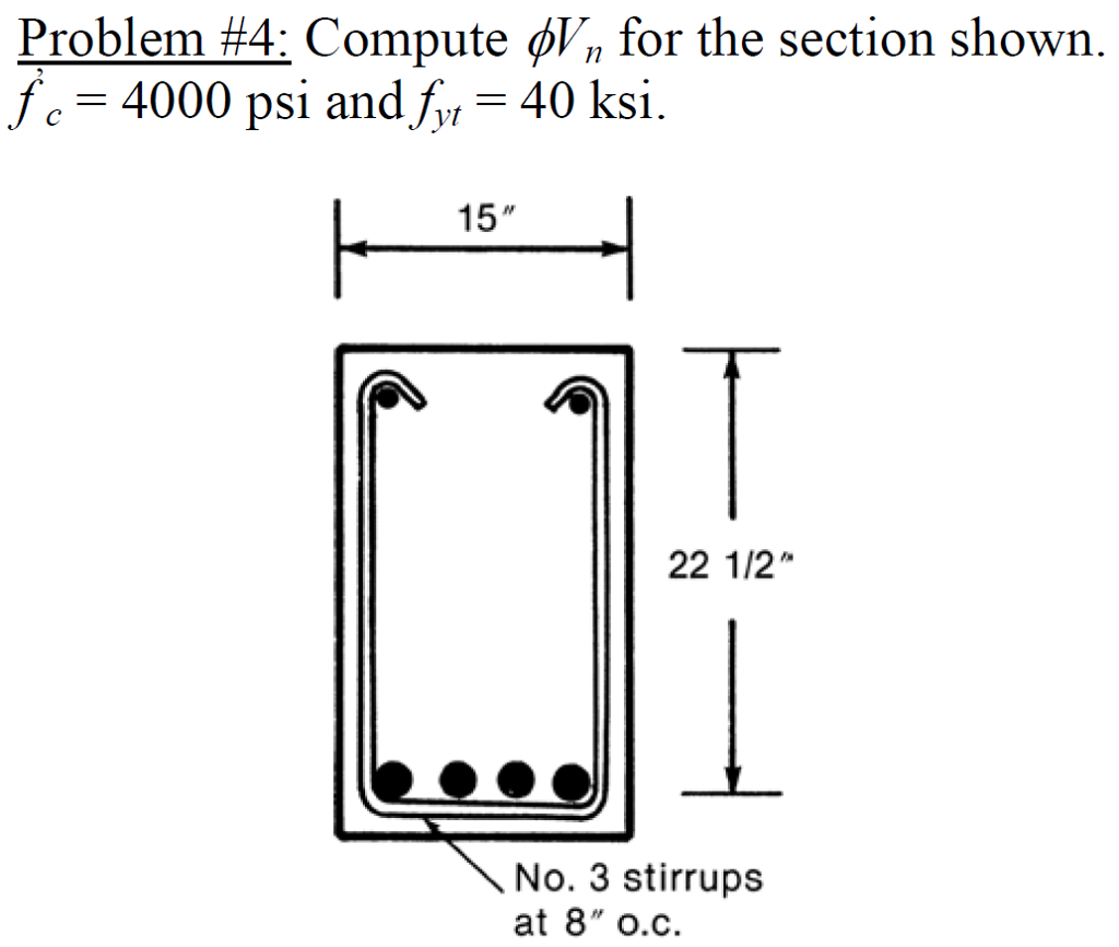 Solved Compute φVn for the section shown. f’c = 4000 psi and | Chegg.com
