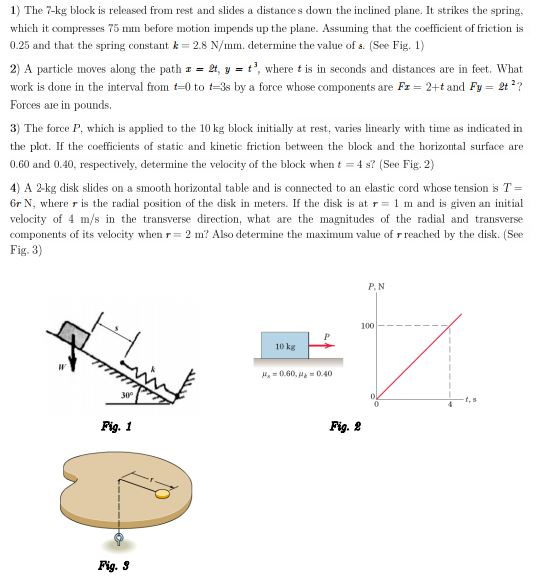 Solved The 7-kg block is released from rest and slides a | Chegg.com