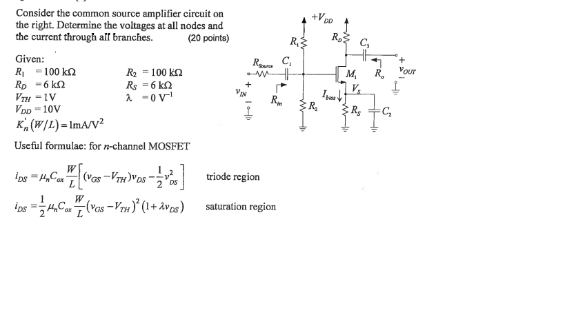 Solved Consider the common source amplifier circuit on the | Chegg.com