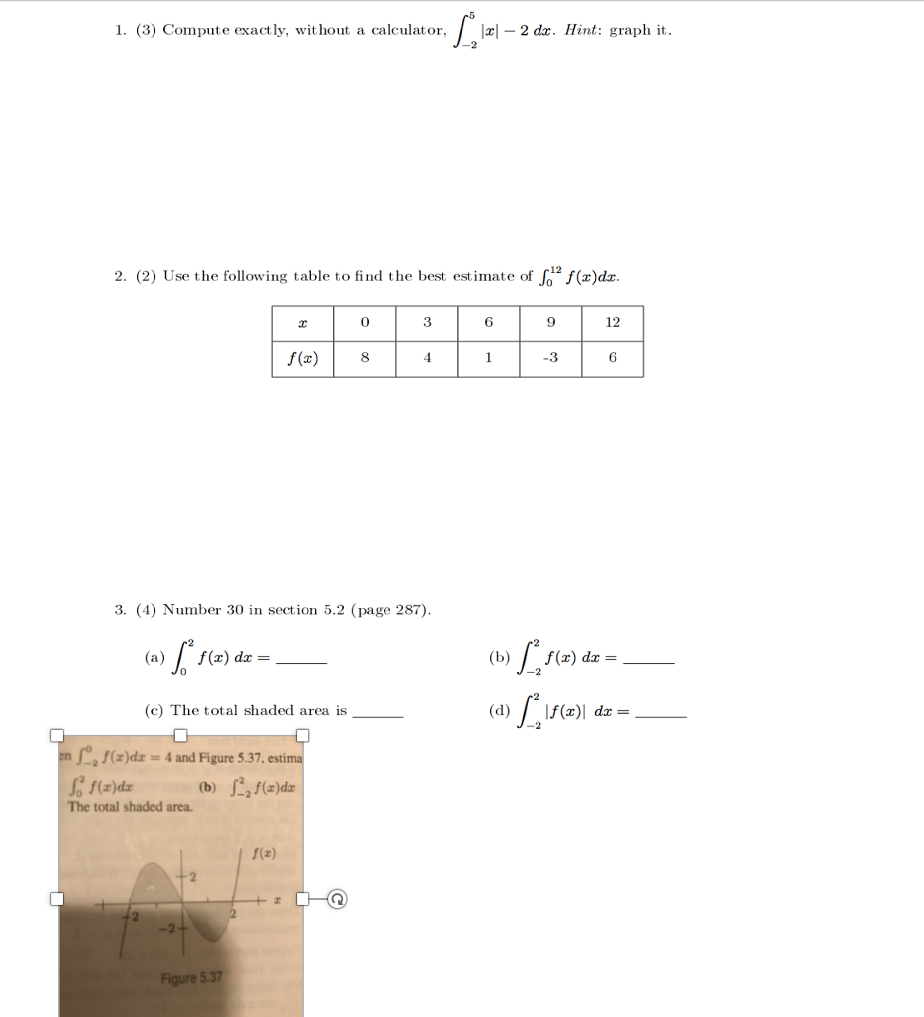 Solved Compute exactly, without a calculator, integral^5 _-2 | Chegg.com
