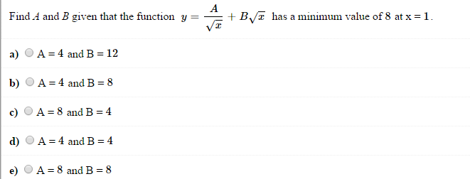 Solved Find A and B given that the function y = A/square | Chegg.com