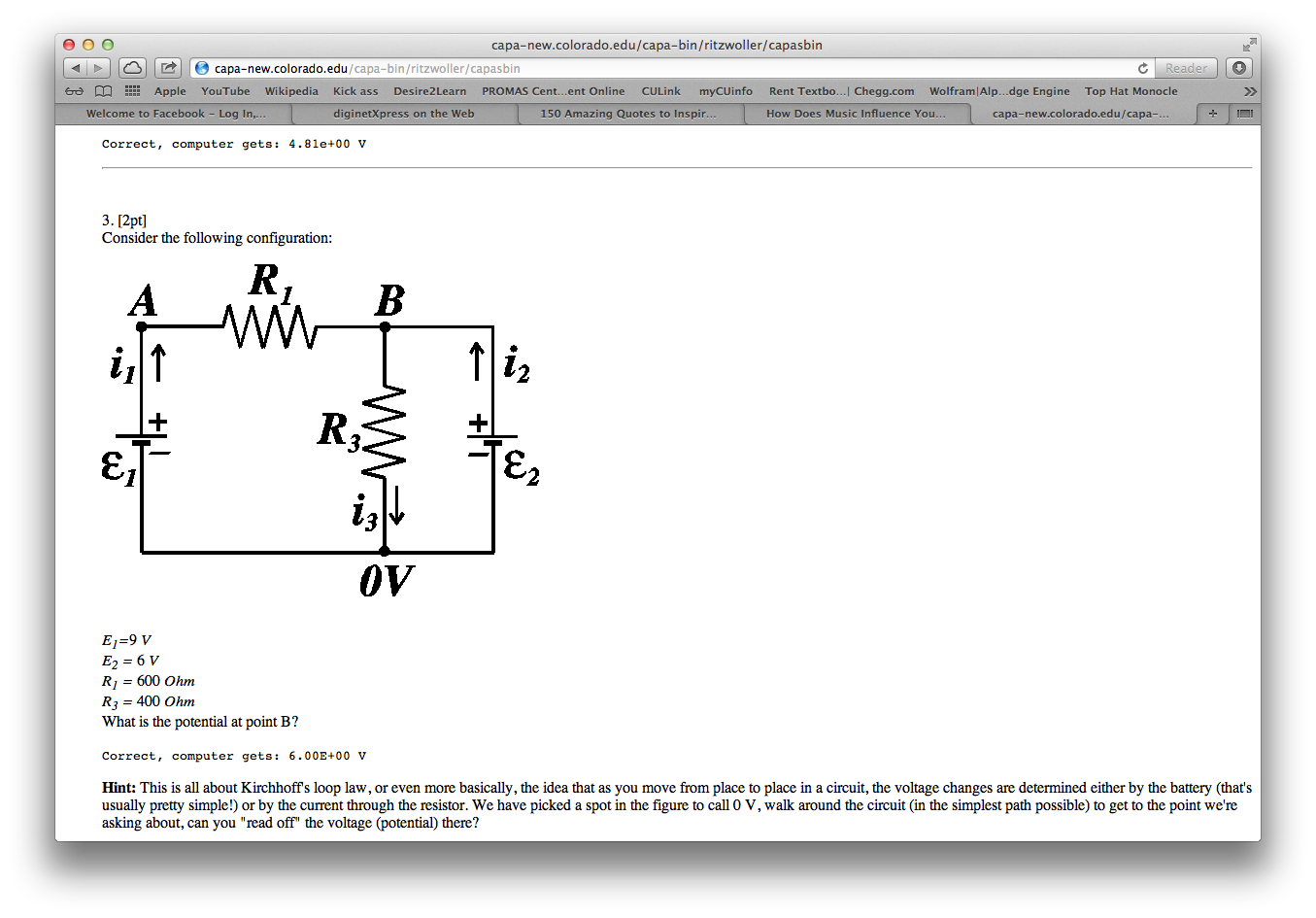 Solved Consider the following configuration: E1 = 9v E2 = | Chegg.com