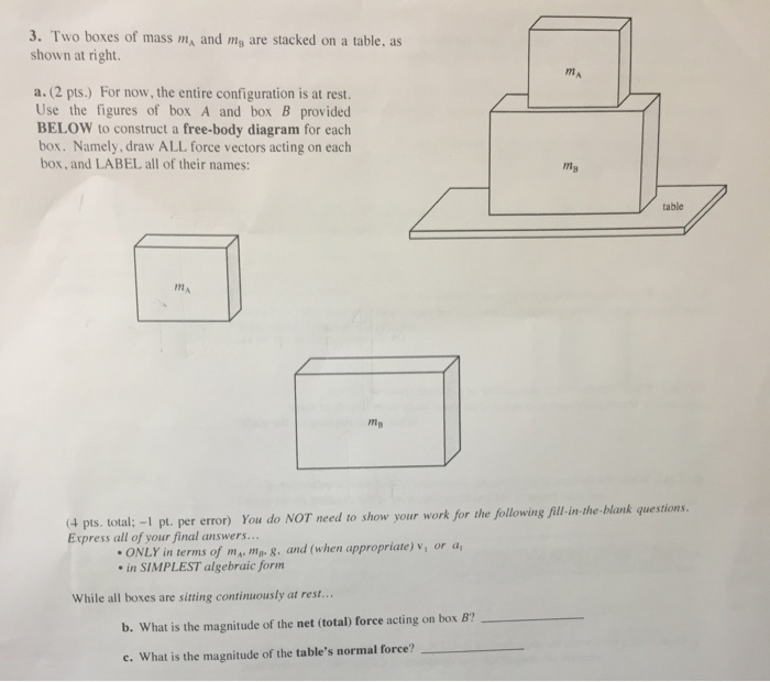 Solved Two boxes of mass mA and mB arc stacked on a table | Chegg.com
