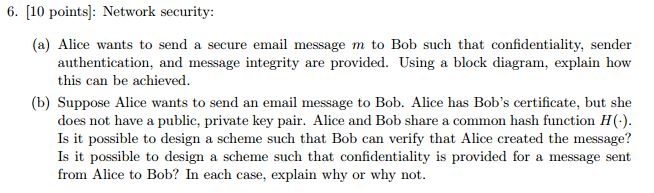 Solved Network security: Alice wants to send a secure email | Chegg.com