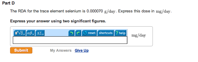 Solved The RDA for the trace element selenium is 0.000070 | Chegg.com