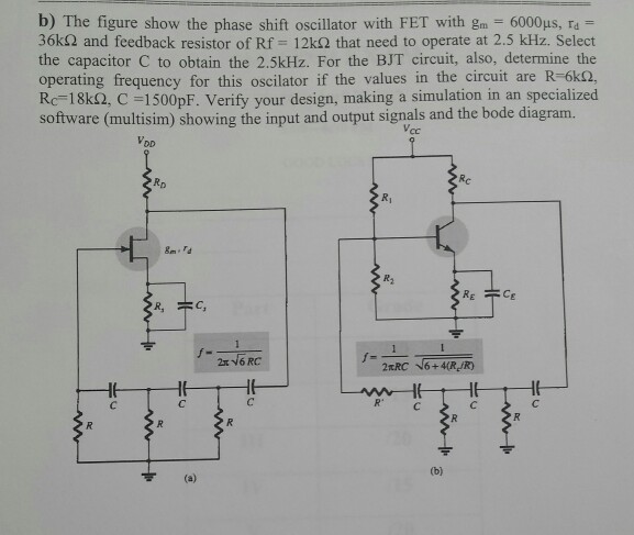 Solved The figure show the phase shift oscillator with FET | Chegg.com