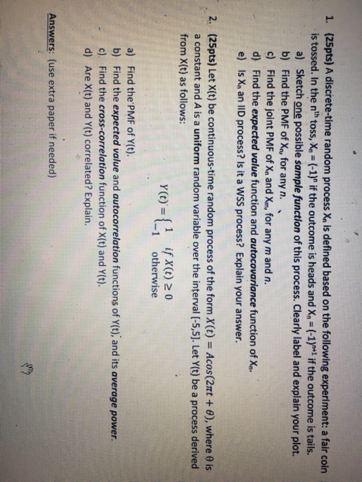 Solved A discrete-time random process X_n is defined based | Chegg.com