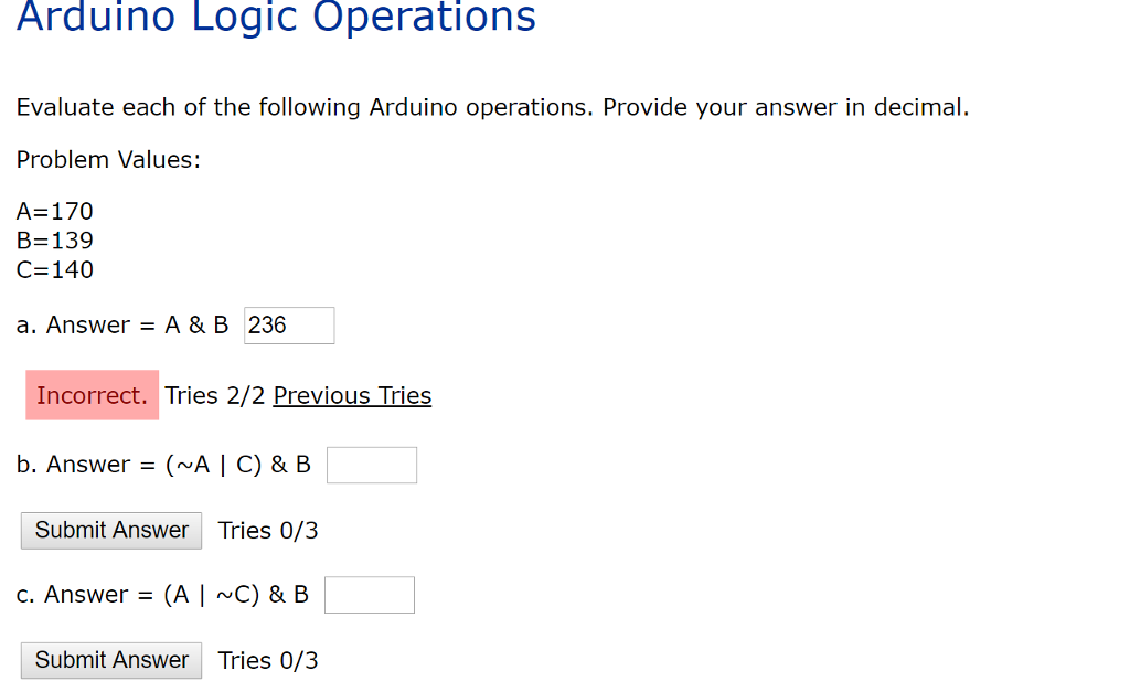 Solved Arduino Logic Operations Evaluate Each Of The