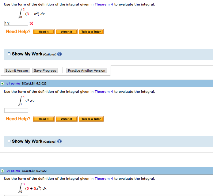 Solved Use The Form Of The Definition Of The Integral Given
