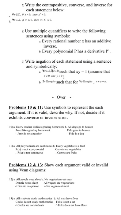 Solved Write the contrapositive, converse, and inverse for | Chegg.com