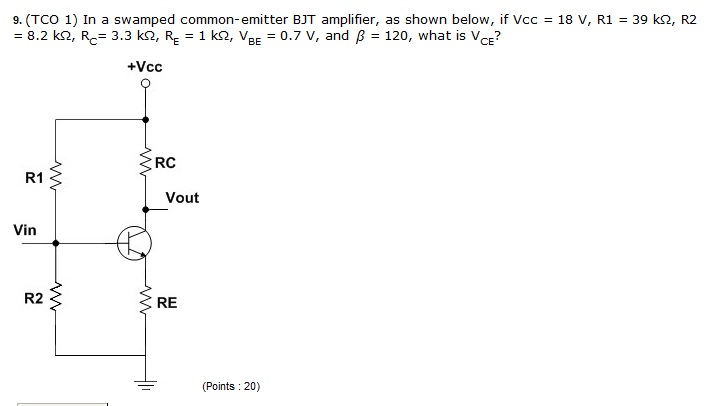 Solved In a swamped common-emitter BJT amplifier, as shown | Chegg.com