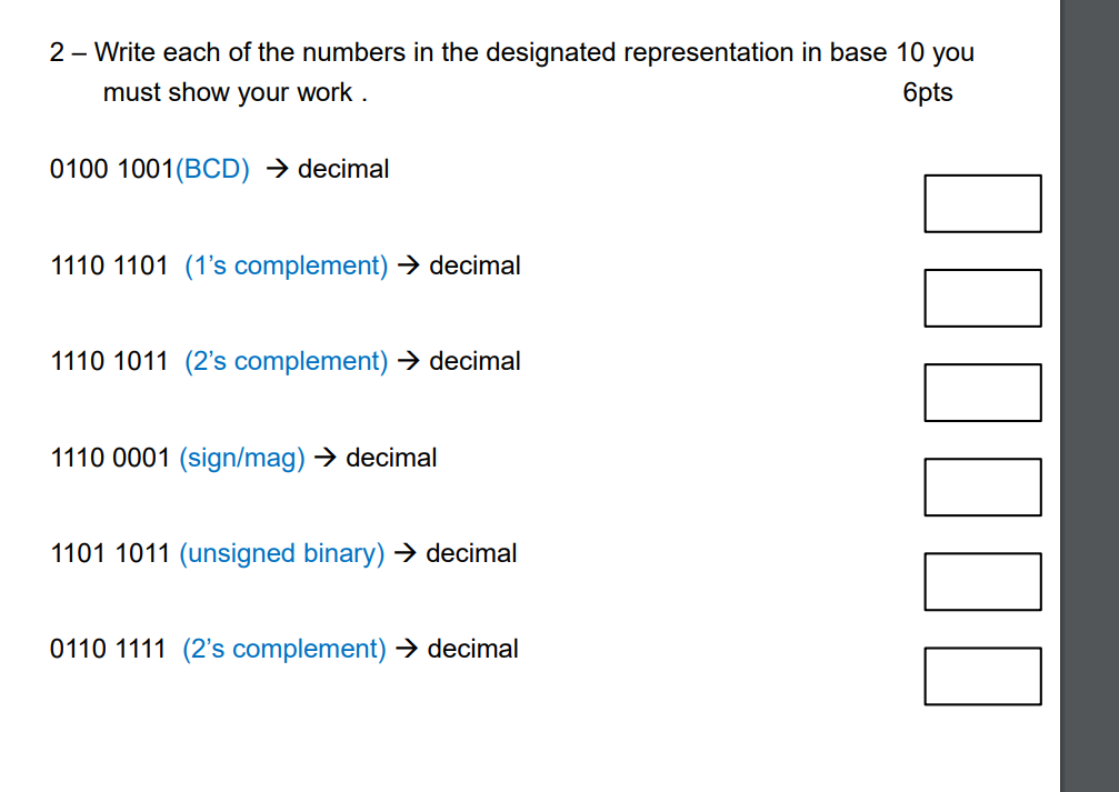 Solved Write each of the numbers in the designated | Chegg.com