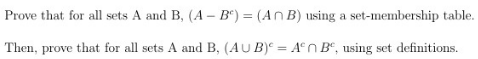 Solved Prove that for all sets A and B, (A-B") = (An B) | Chegg.com