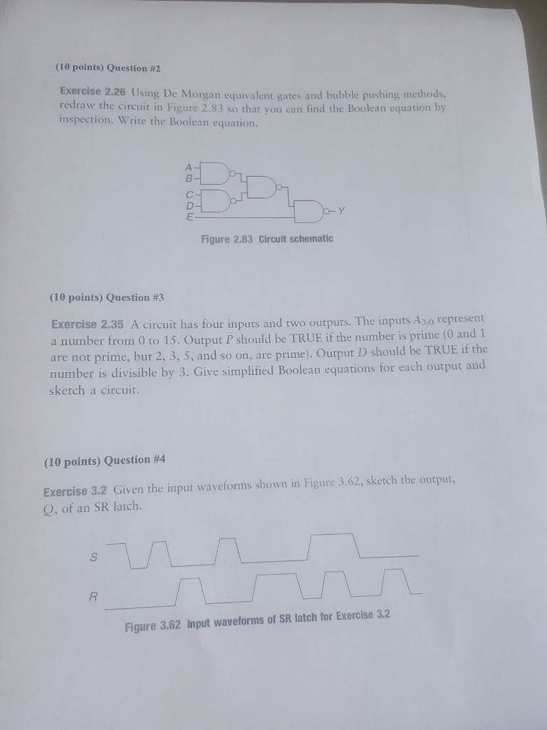 Solved (10 points) Question #2 Exercise 2.26 Using De Morgan | Chegg.com