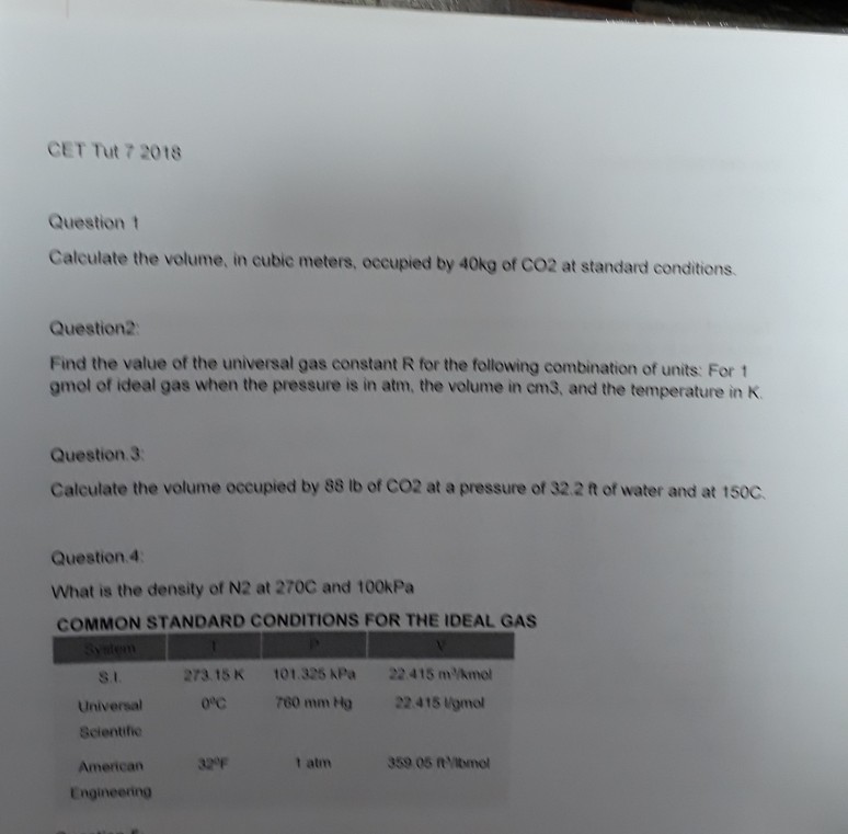 Solved CET Tut 7 2018 Question 1 Calculate the volume, in | Chegg.com