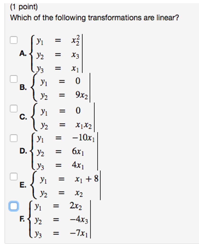 Solved Which of the following transformations are linear? | Chegg.com