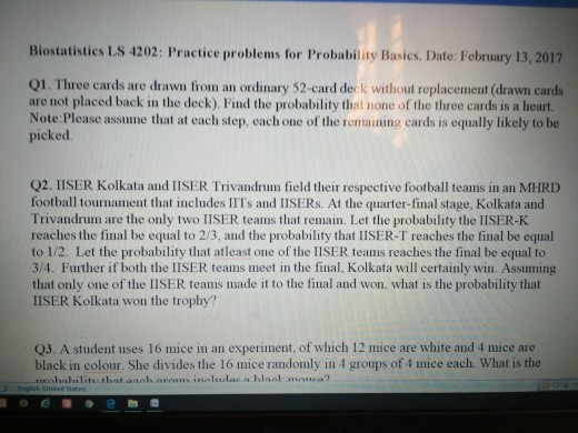 Solved Biostatistics LS 4202: Practice problems for | Chegg.com